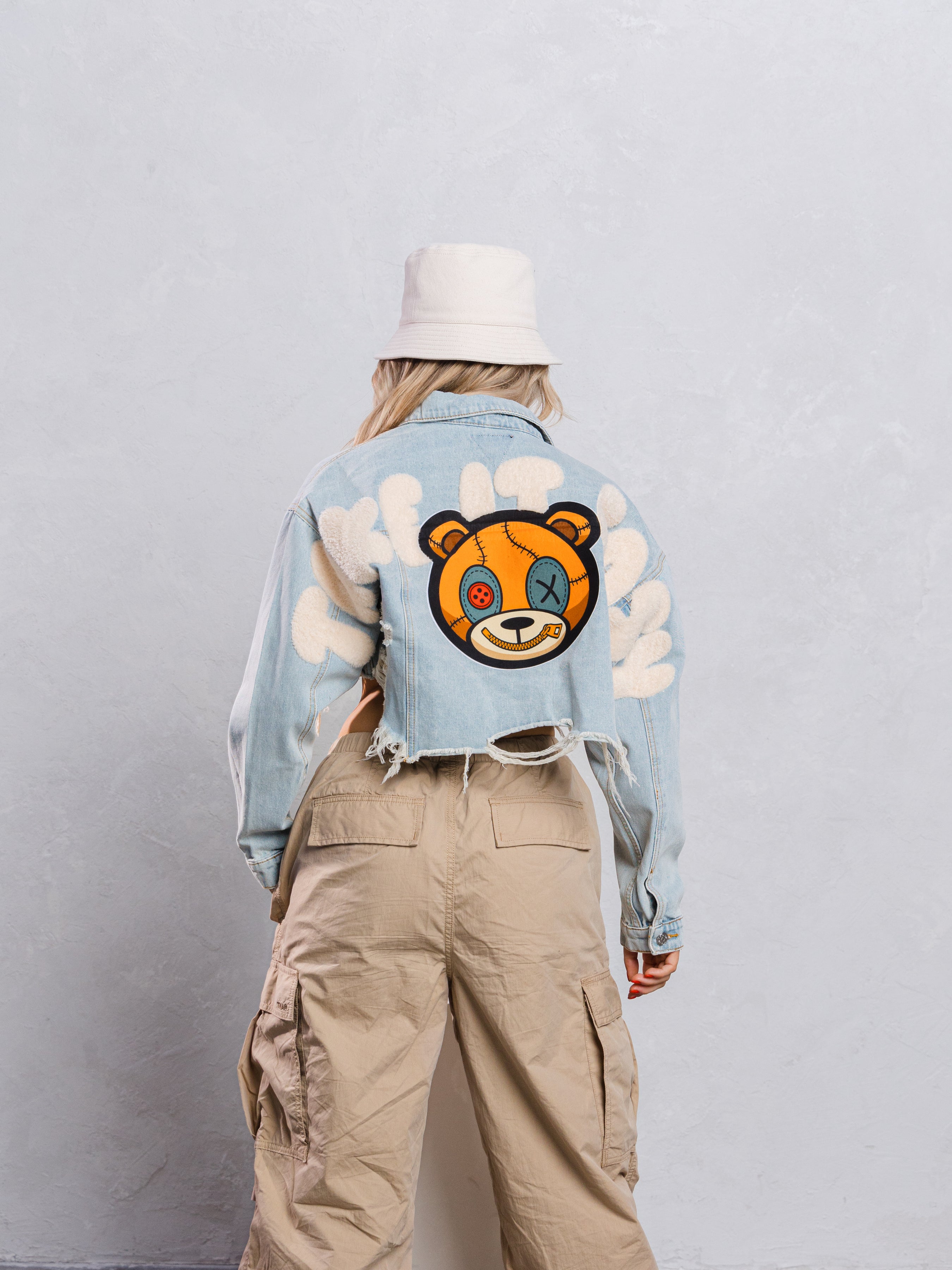 TAKE IT EASY teddy bear Crop Denim Jacket – Trio Urban Retail
