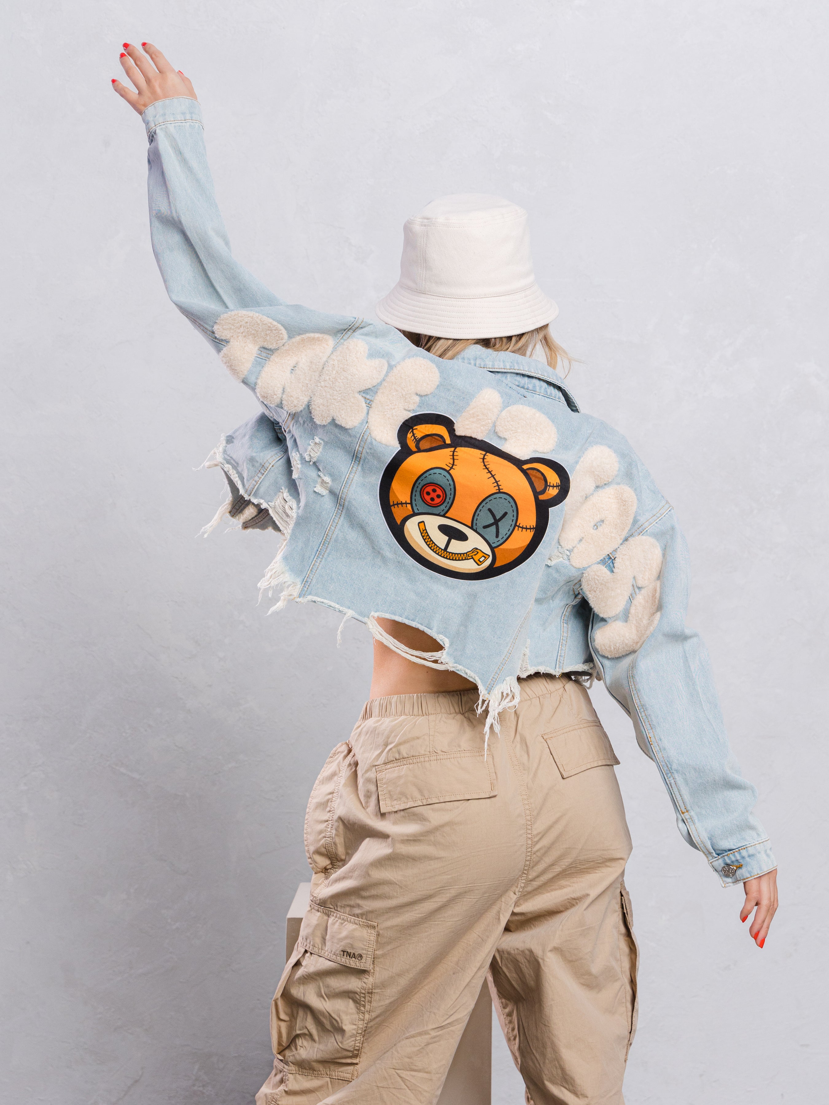 TAKE IT EASY teddy bear Crop Denim Jacket – Trio Urban Retail