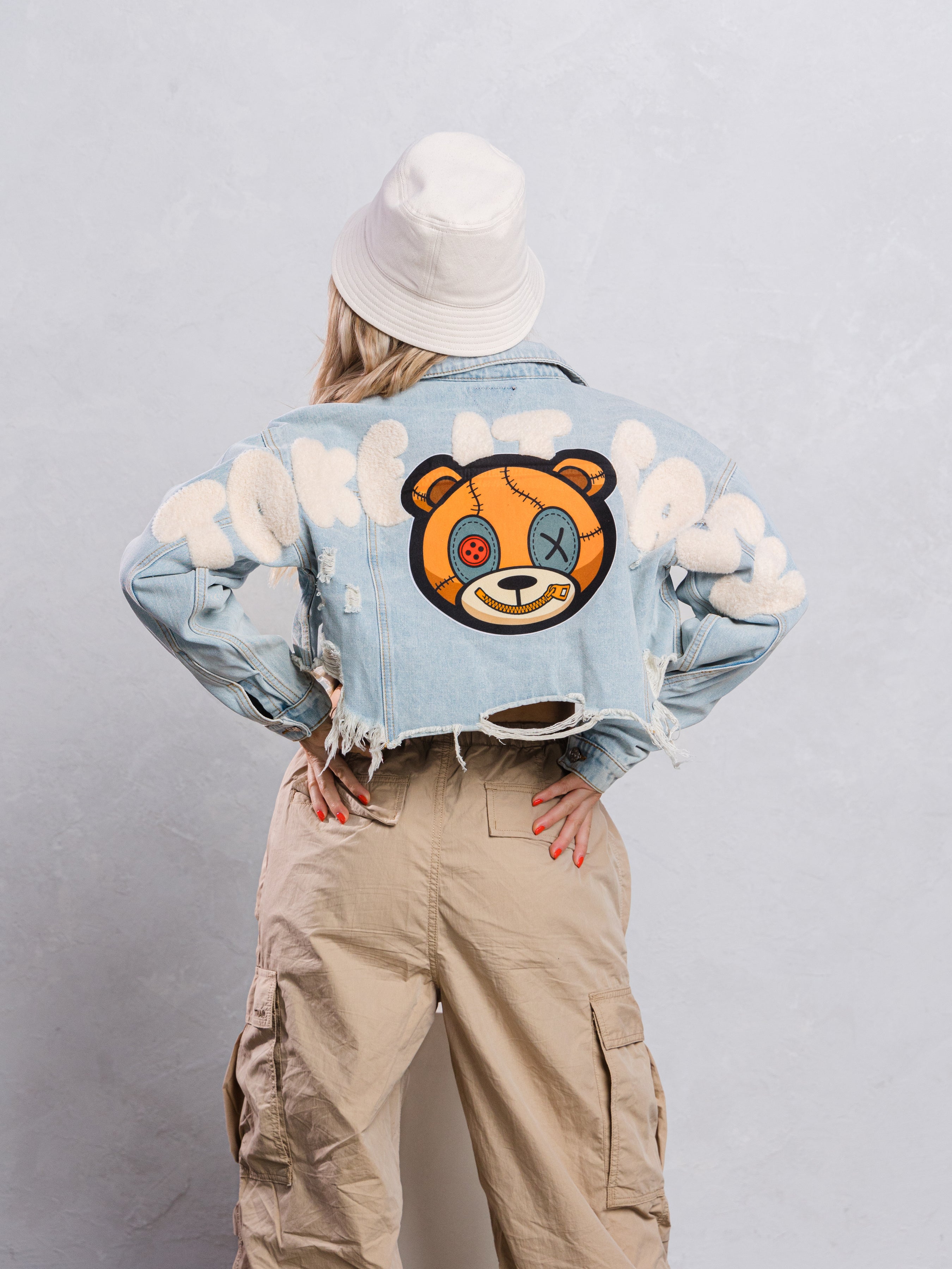 TAKE IT EASY teddy bear Crop Denim Jacket – Trio Urban Retail