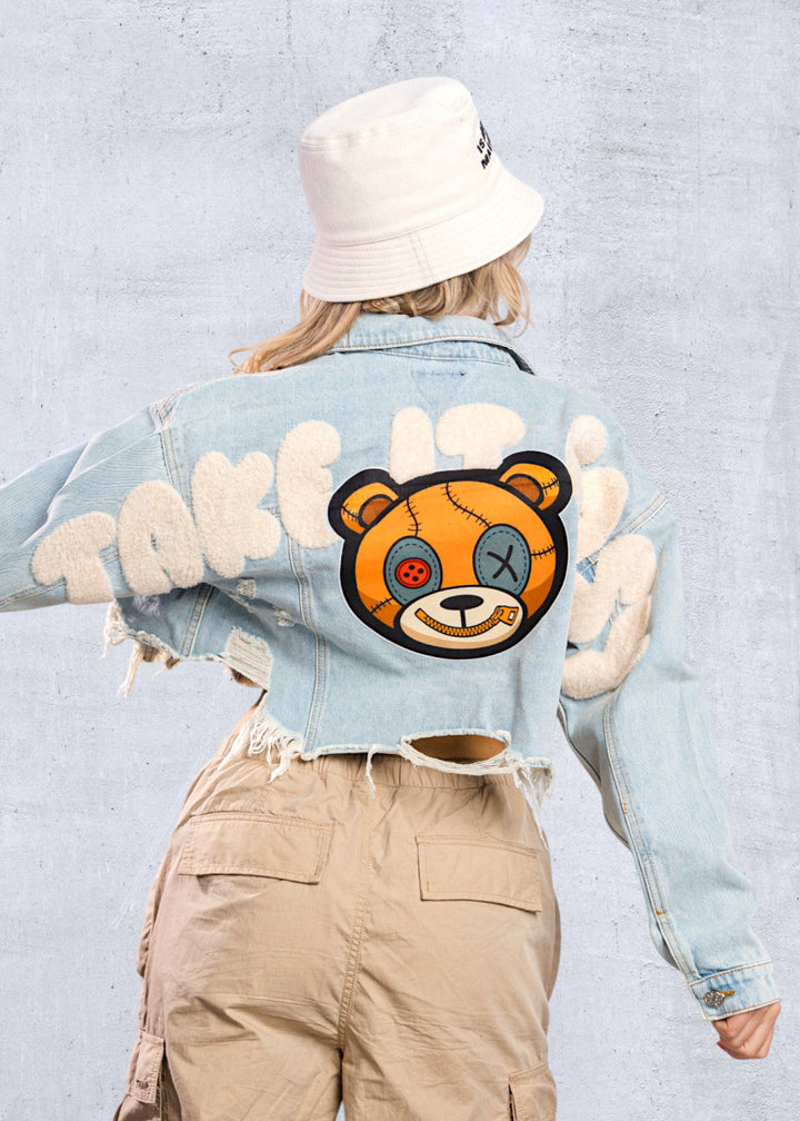TAKE IT EASY teddy bear Crop Denim Jacket – Trio Urban Retail