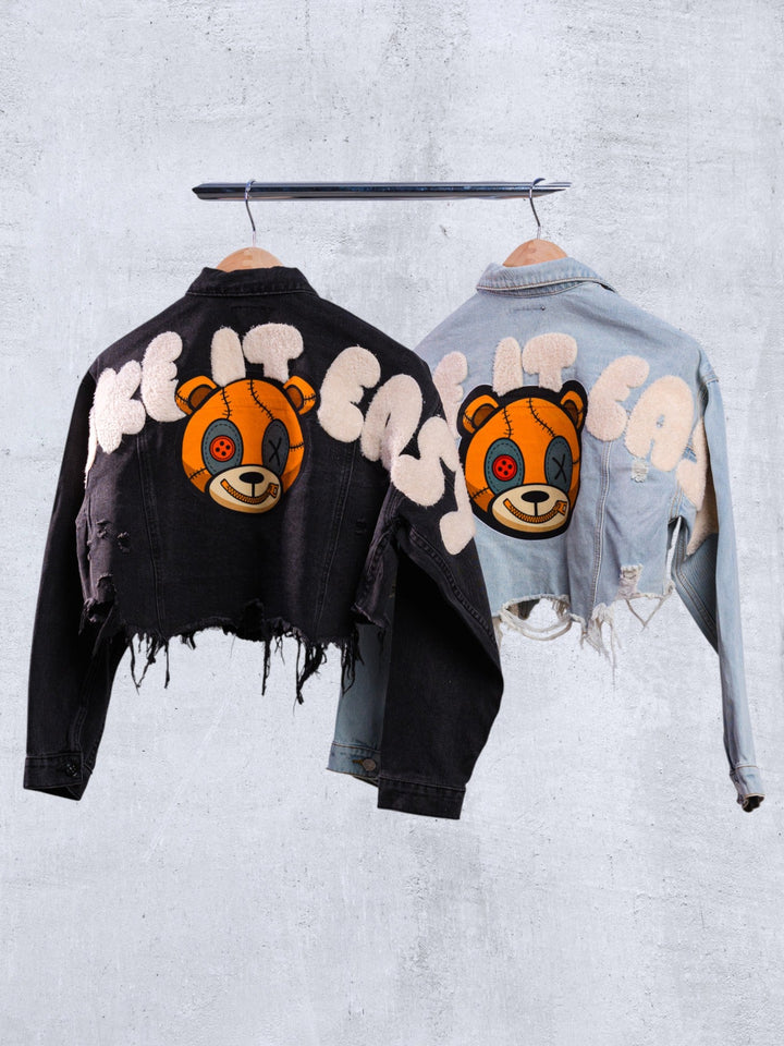 TAKE IT EASY teddy bear Crop Denim Jacket – Trio Urban Retail