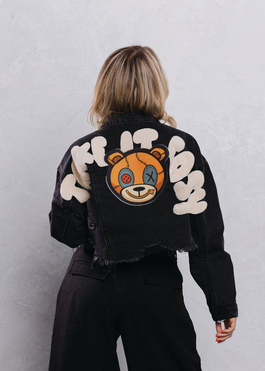 TAKE IT EASY teddy bear Crop Denim Jacket – Trio Urban Retail