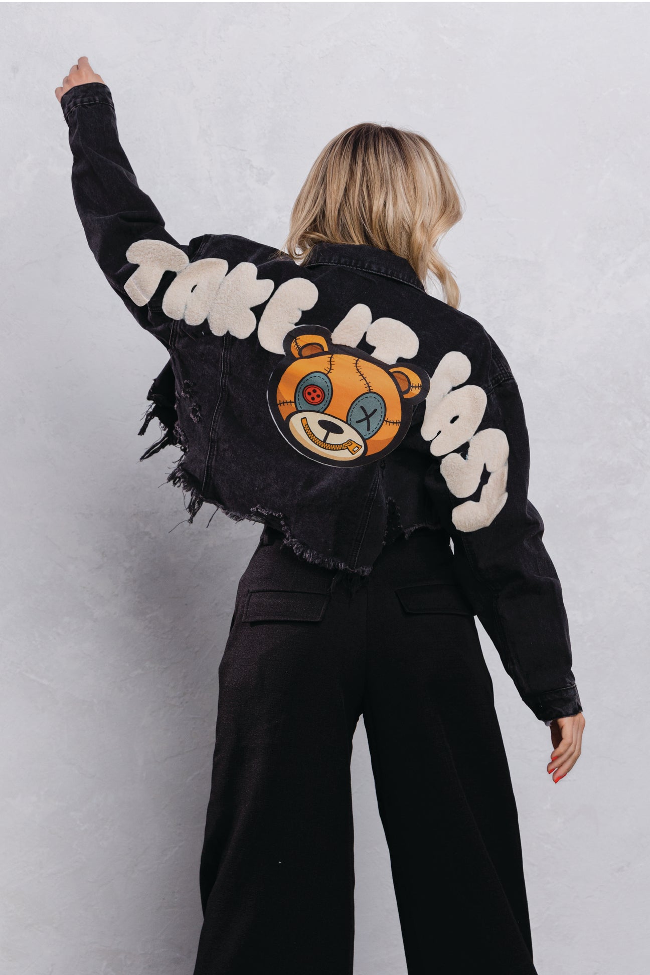 TAKE IT EASY teddy bear Crop Denim Jacket – Trio Urban Retail